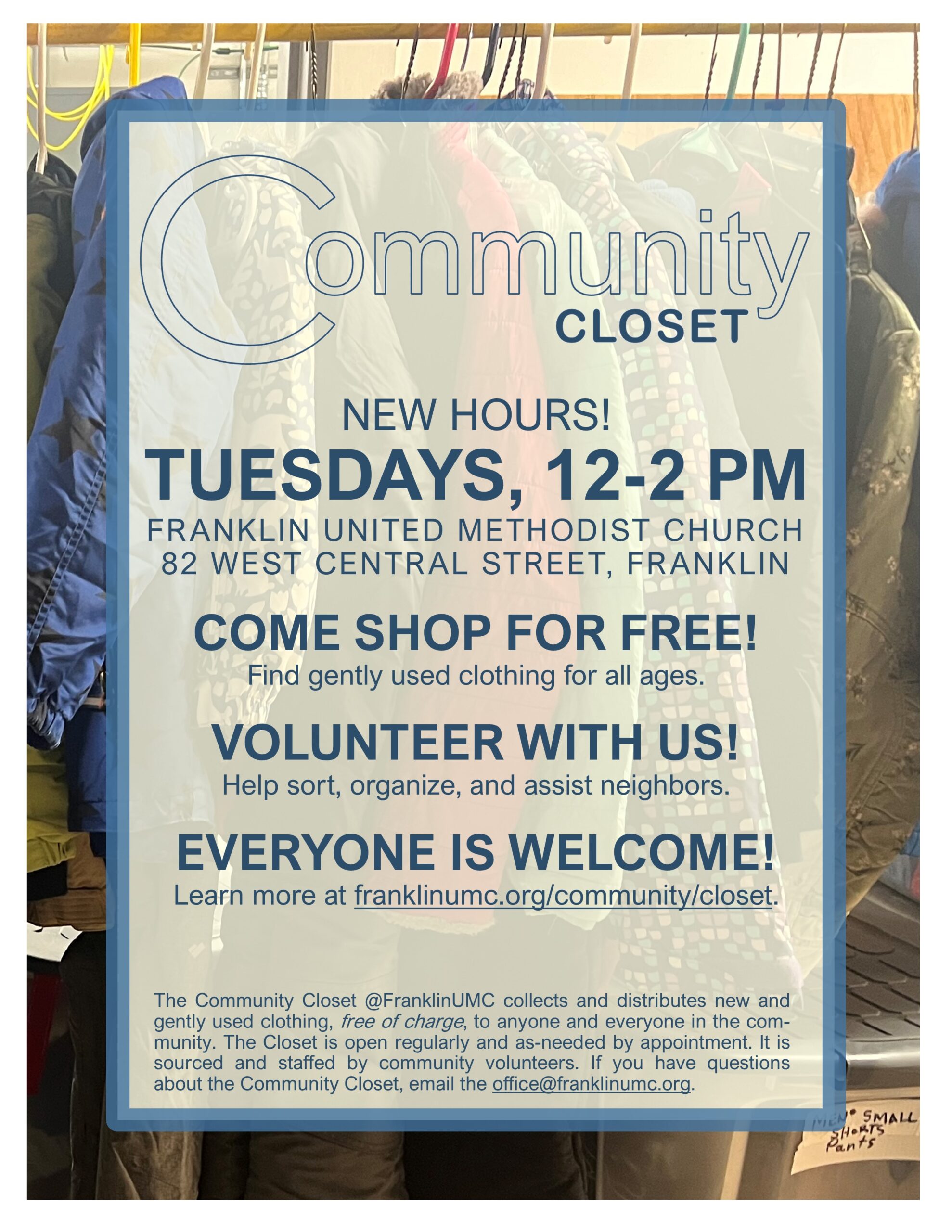 New hours at the Community Closet! – Franklin United Methodist Church